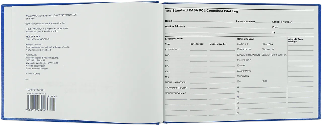 The Standard® EASA FCL-Compliant Pilot Log | ASA