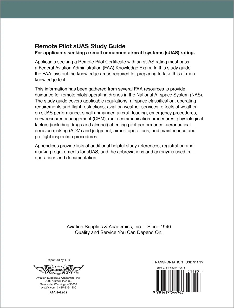 Remote Pilot sUAS Study Guide, FAA-G-8082-22 | ASA