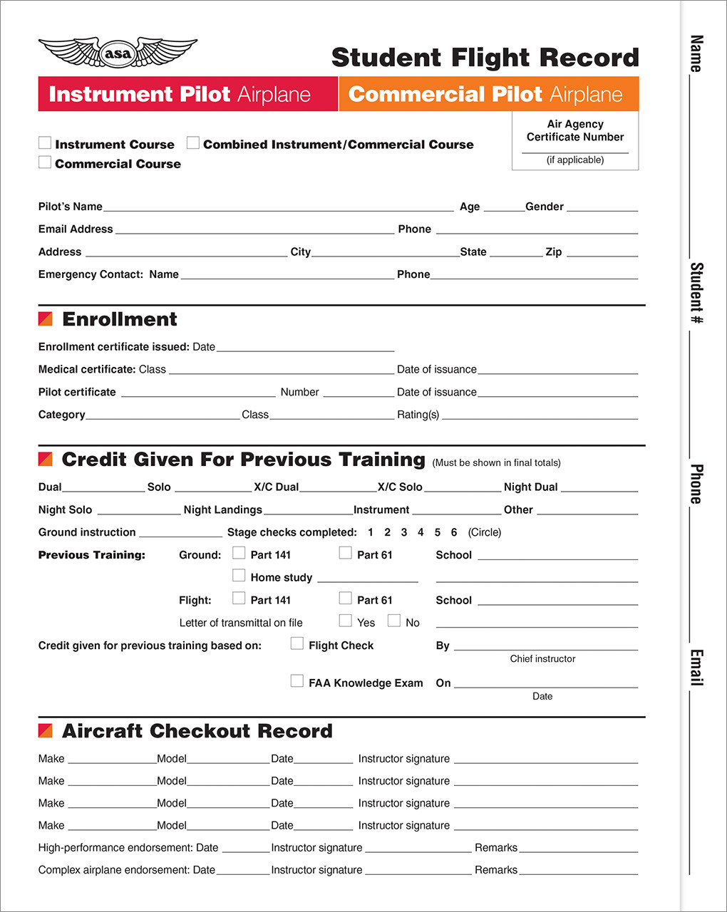 Student Flight Record: Airplane INST/COMM 4-Color