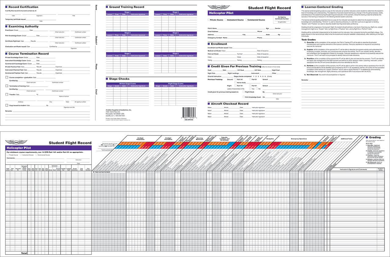 Student Flight Record: Helicopter PVT/INST/COMM 4-Color