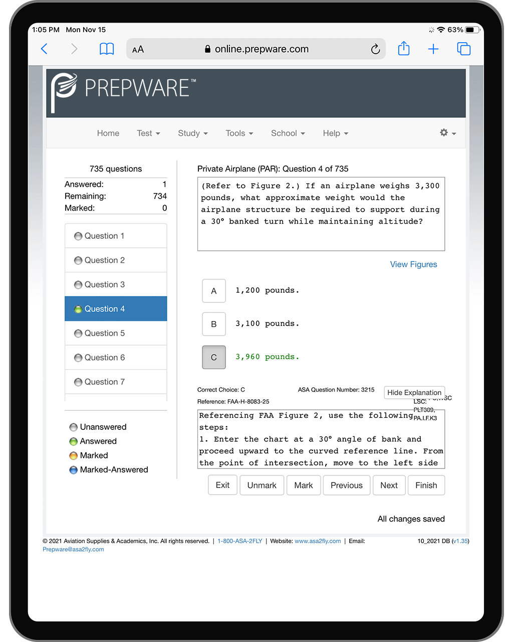 Prepware study software for FAA Pilot Knowledge Exams