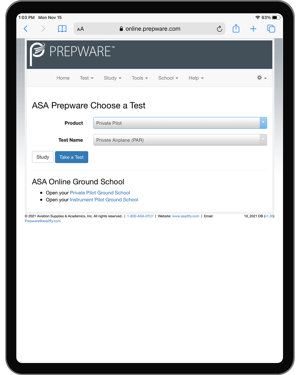 Prepware study software for FAA Pilot Knowledge Exams