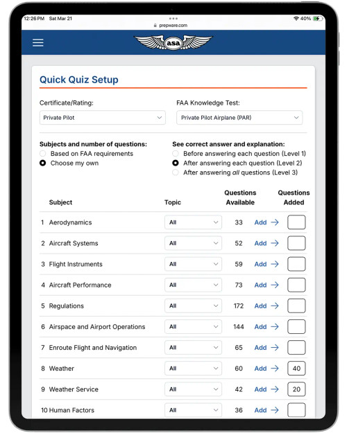 Prepware Online study tool for FAA Knowledge Tests