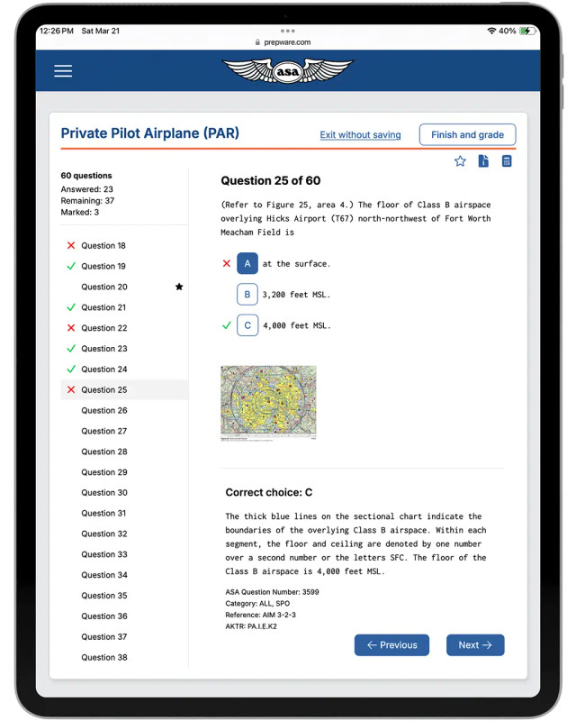 Prepware Online study tool for FAA Knowledge Tests