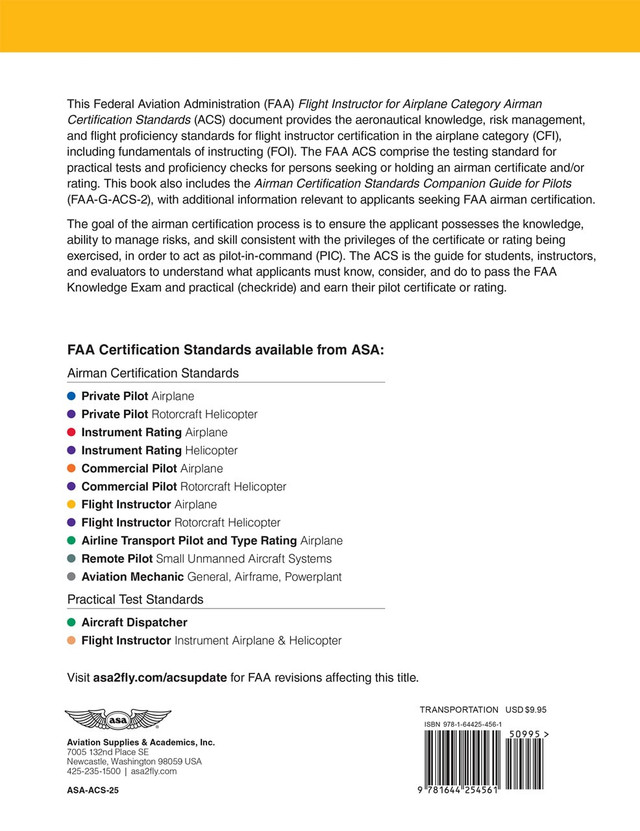 Flight Instructor Airplane Single Multi Land Sea ACS-25