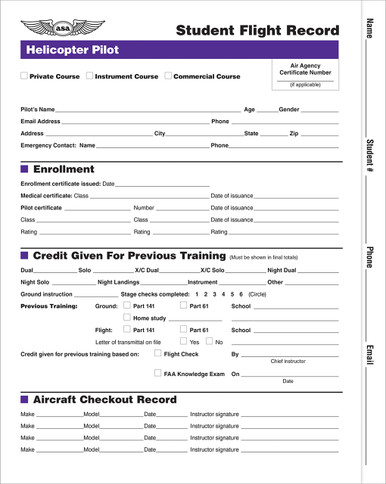 Student Flight Record: Helicopter PVT/INST/COMM 4-Color