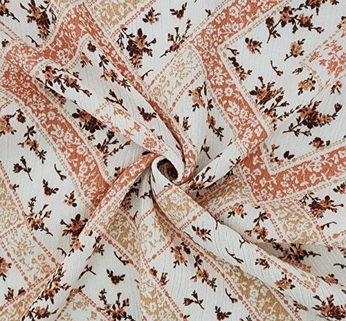 Rayon Crinkle 1D1659 Ivory/Coral Width 50/52"