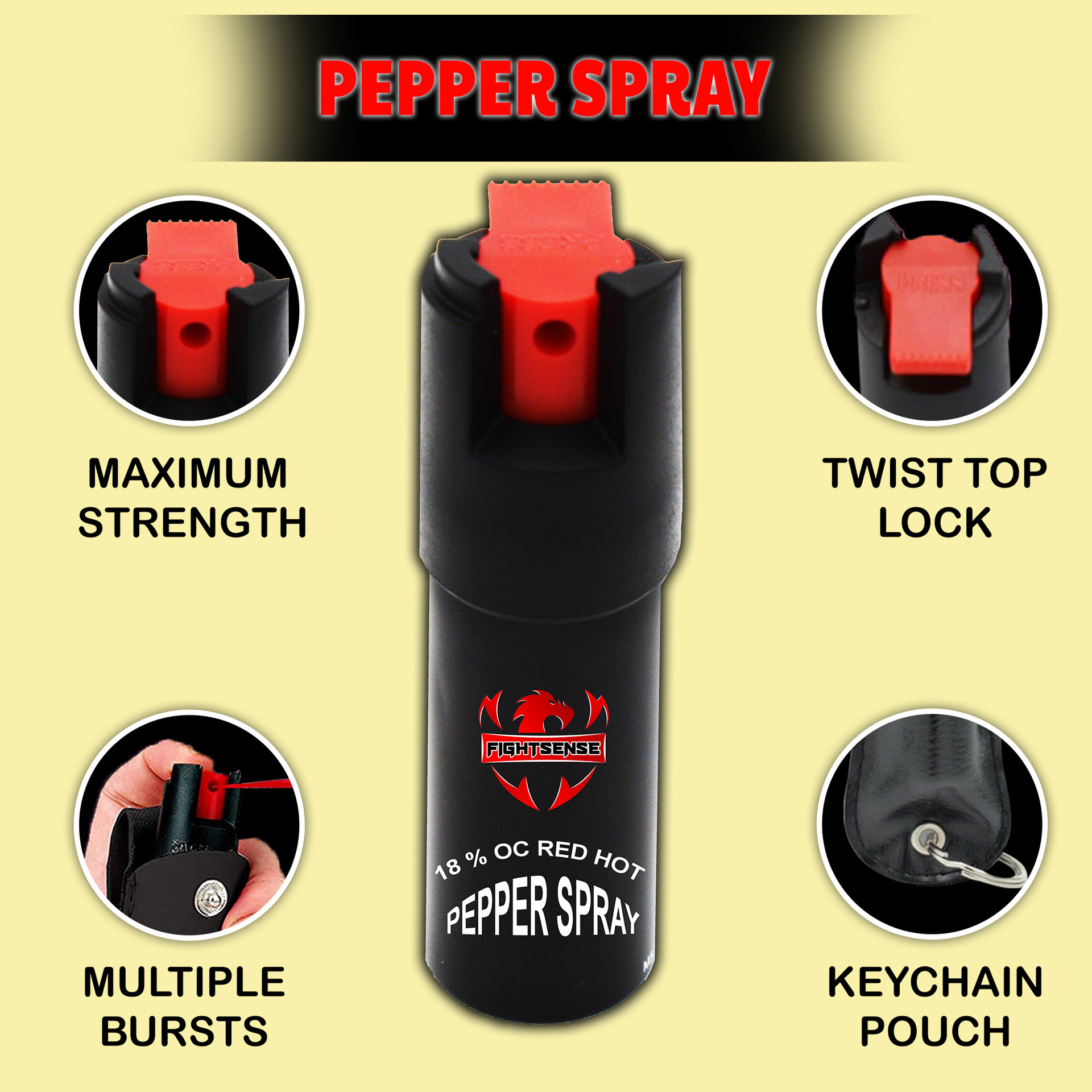 Police grade pepper spray with leather pouch and keychain