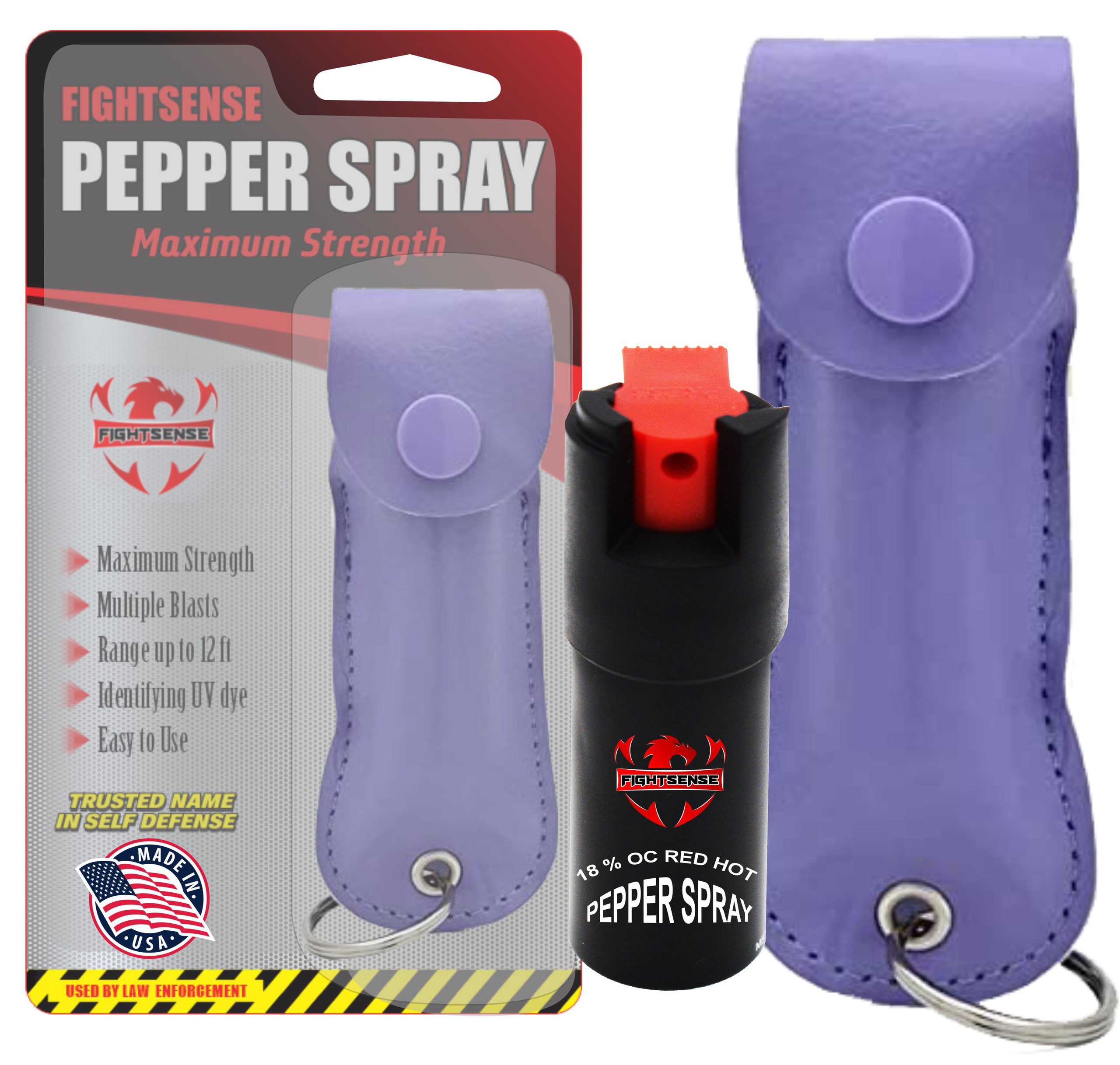 Police grade pepper spray with leather pouch and keychain