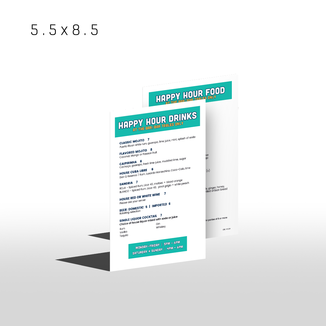 5.5x8.5 Waterproof Menus | Shop Our Waterproof, Tearproof Menu Paper