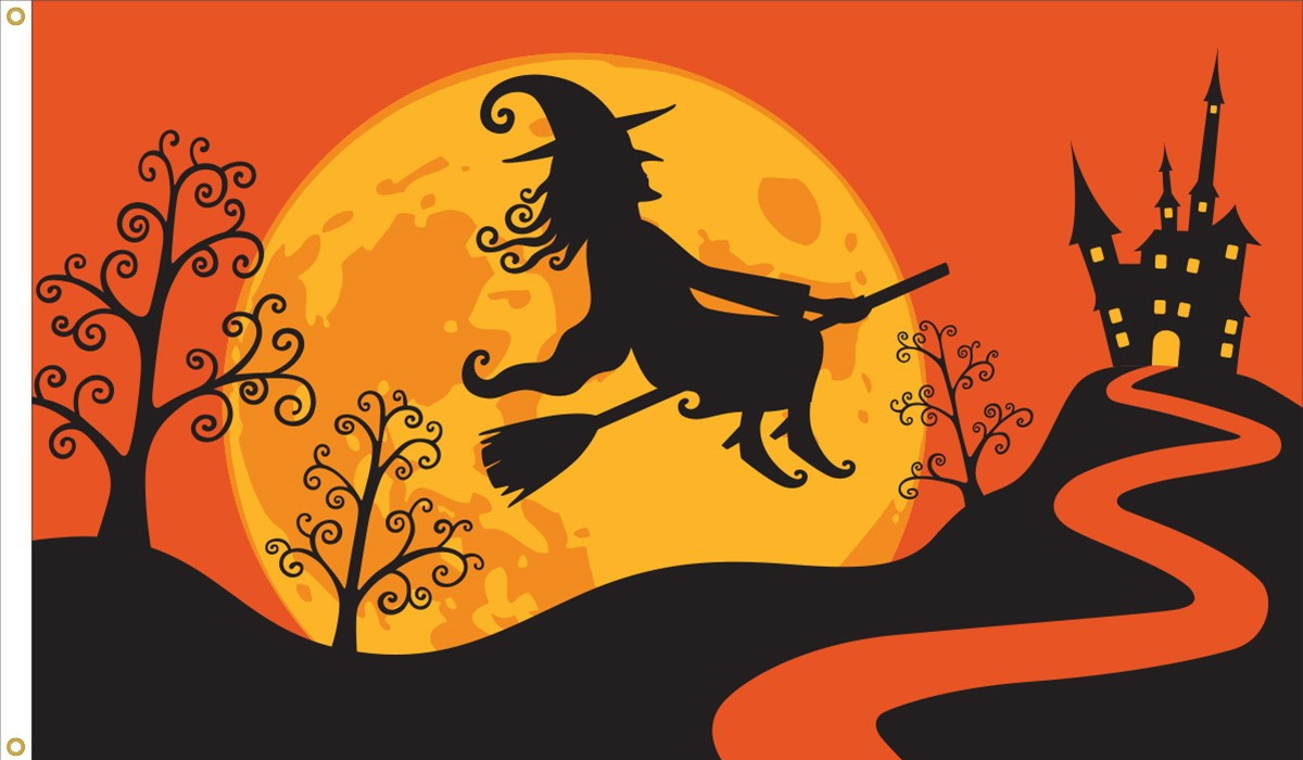 Fall-Themed Flag w/Witch 3'x5'-->100% USA-Made