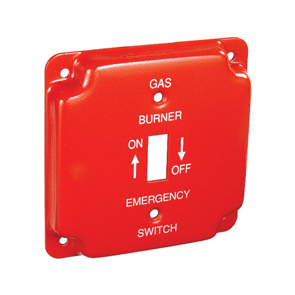 4" Square Finished Cover Raised 1/2" w/ 1 Toggle Switch, Red Emergency ...