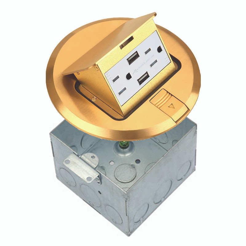 Floor Box Assembly, Round Pop-Up Cover w/ USB Outlet, Brass - NA ...
