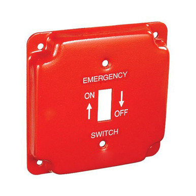 4" Square Finished Cover Raised 1/2" w/ 1 Toggle Switch, Red Emergency ...
