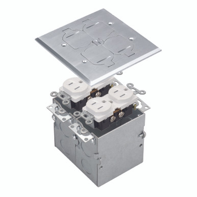 Floor Box Assembly, Square 2-Gang Flip Cover, Nickel-Plated Brass - NA ...