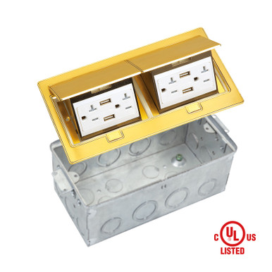 Floor Box Assembly, Double Square Pop-Up Cover w/ USB Outlet, Brass ...