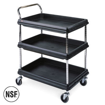 Polymer Utility Carts, 2.75" Deep Ledge, 2 Shelves, Black, 21-1/2"x 32 ...