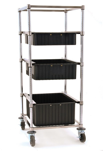 Tote Box Carriers: One Bay, Non Adjustable, Chrome, Casters, 26"x 22"x ...