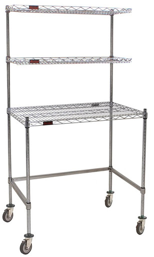 Stainless Steel Cleanroom Tables On Wheels | Wire Top, Shelves