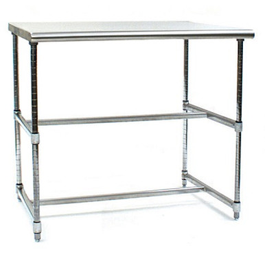 Cleanroom Table With Shelf | Stainless Steel Top, Chrome Shelf