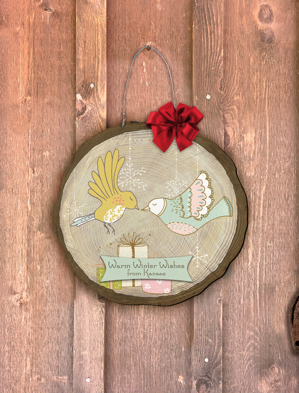 "Warm Winter Wishes" Log End Door Hanger (Customizable) - Nelson Gifts