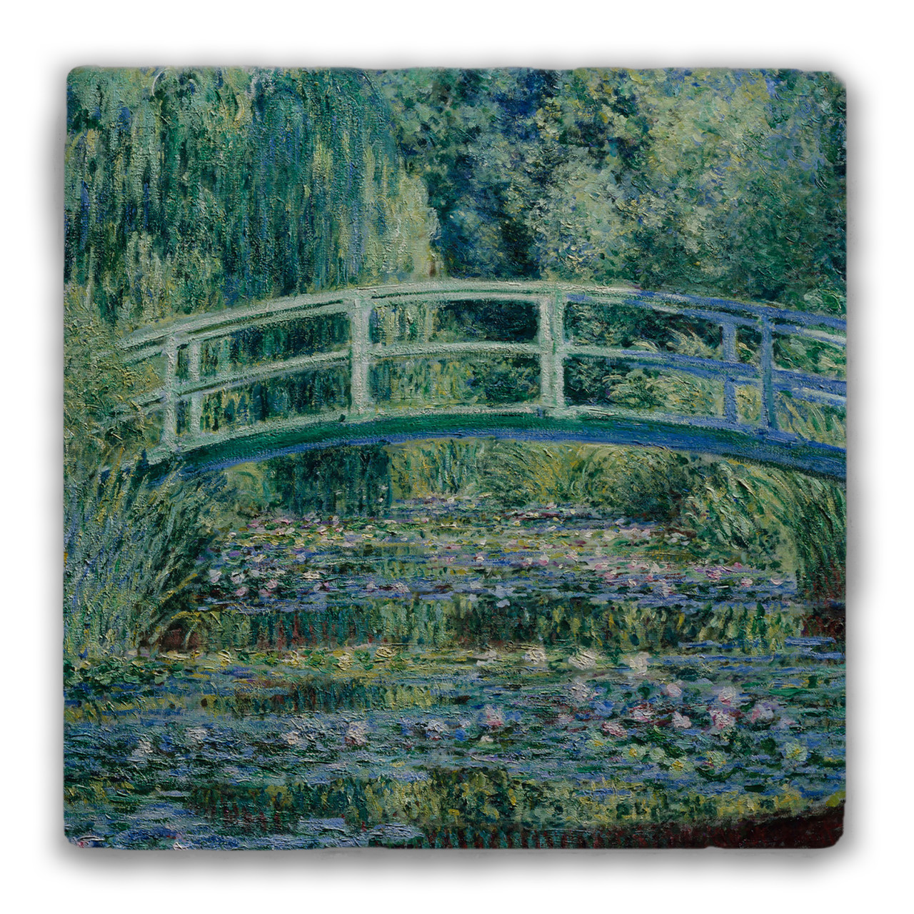 "Water Lilies and Japanese Bridge" Tumbled Stone Coaster - Nelson Gifts