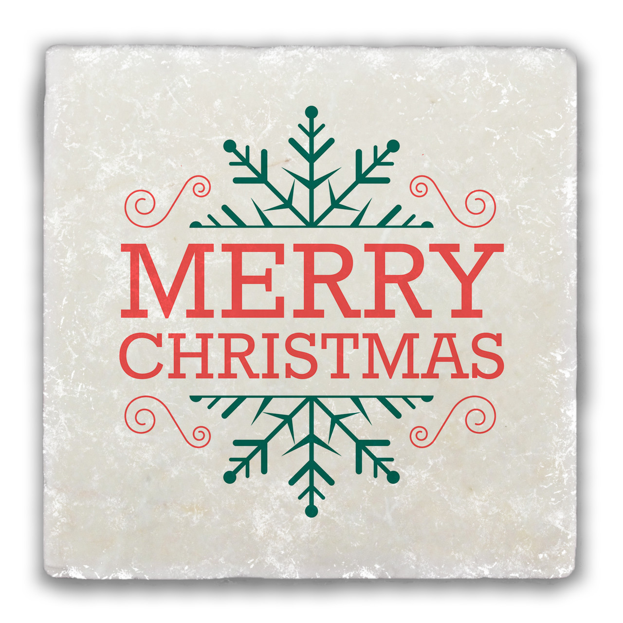 Snowflake "Merry Christmas" Tumbled Stone Coaster - Nelson Gifts