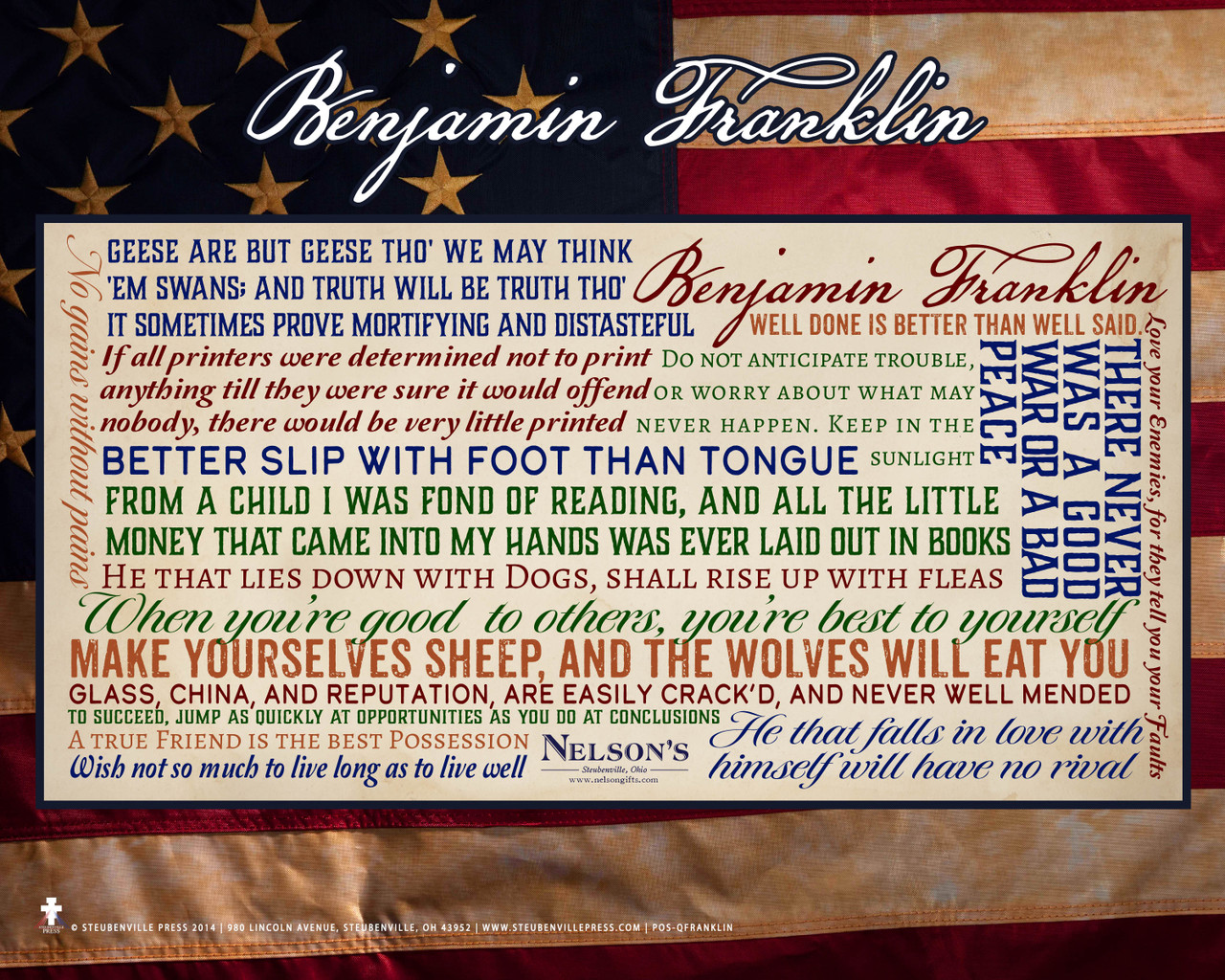 Benjamin Franklin Quote Print - Nelson Gifts