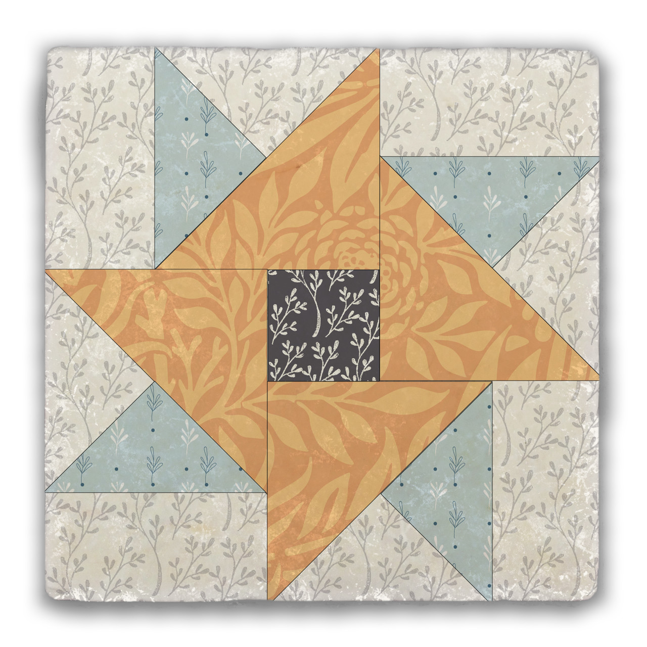 Double Star Quilt Tumbled Stone Coaster - Nelson Gifts