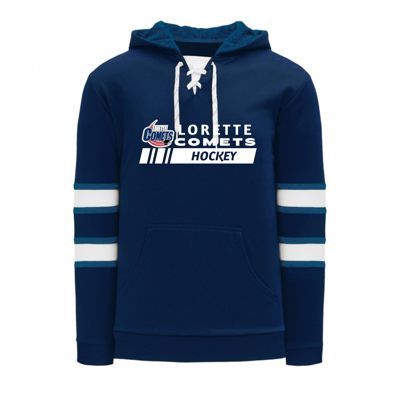 Lorette Comets Hooded Sweater Hockey Stripe (2 Logo Options)