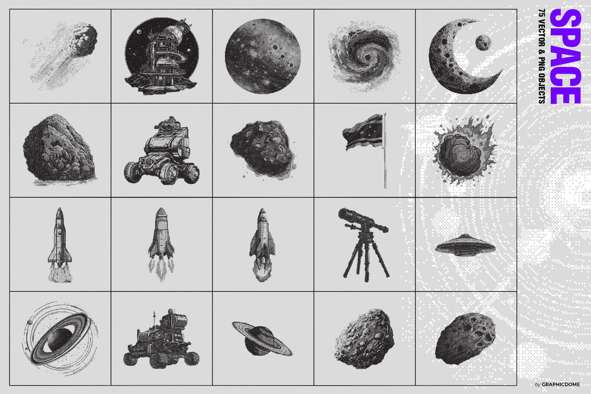 70 Space Bitmap Dither Vector & PNG