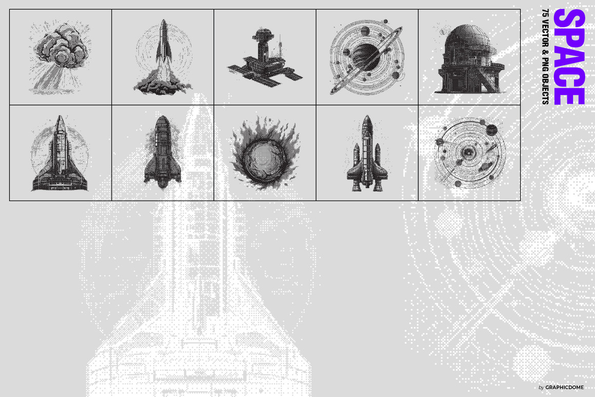70 Space Bitmap Dither Vector & PNG