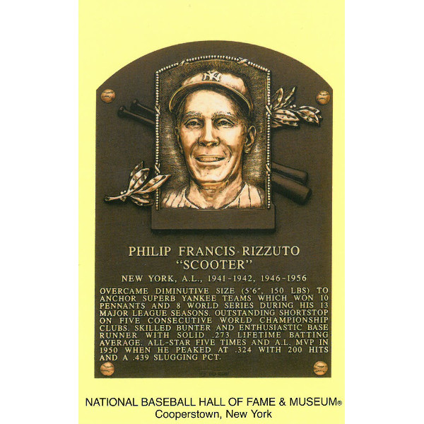 Phil Rizzuto Baseball Hall of Fame Plaque Postcard