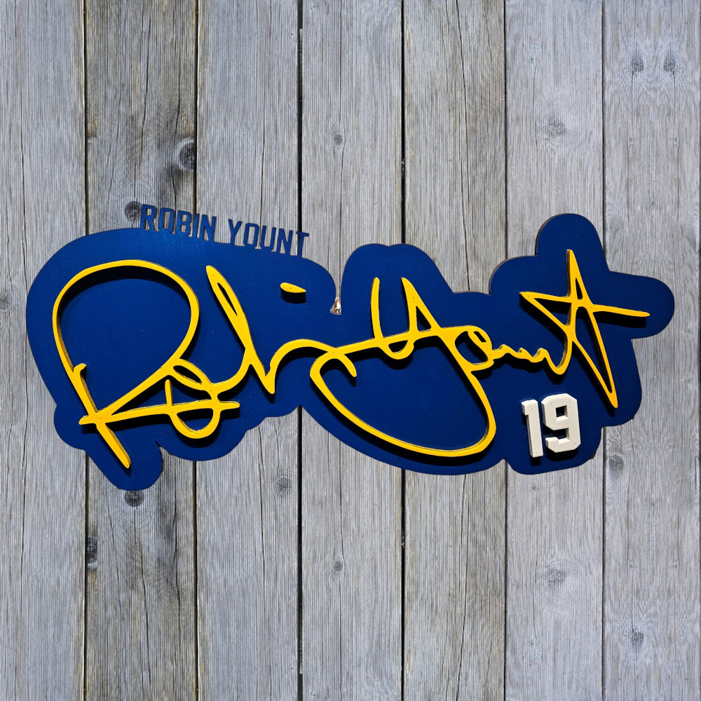Robin Yount 3D Signature Royal 20 x 9 Wood Wall Sign with Number
