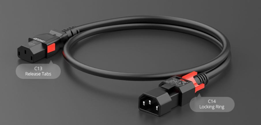 Z-lock Dual Locking IEC320 C14 to C13 14AWG 250V/15A Power Extension ...