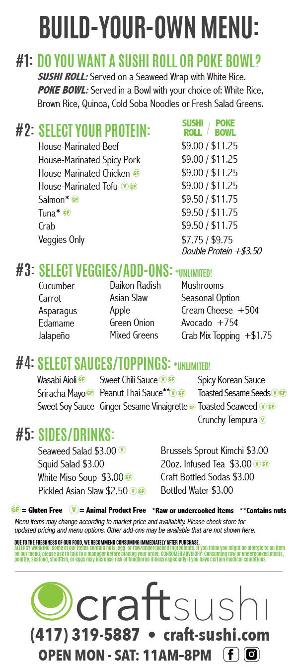 Craft Sushi Menu