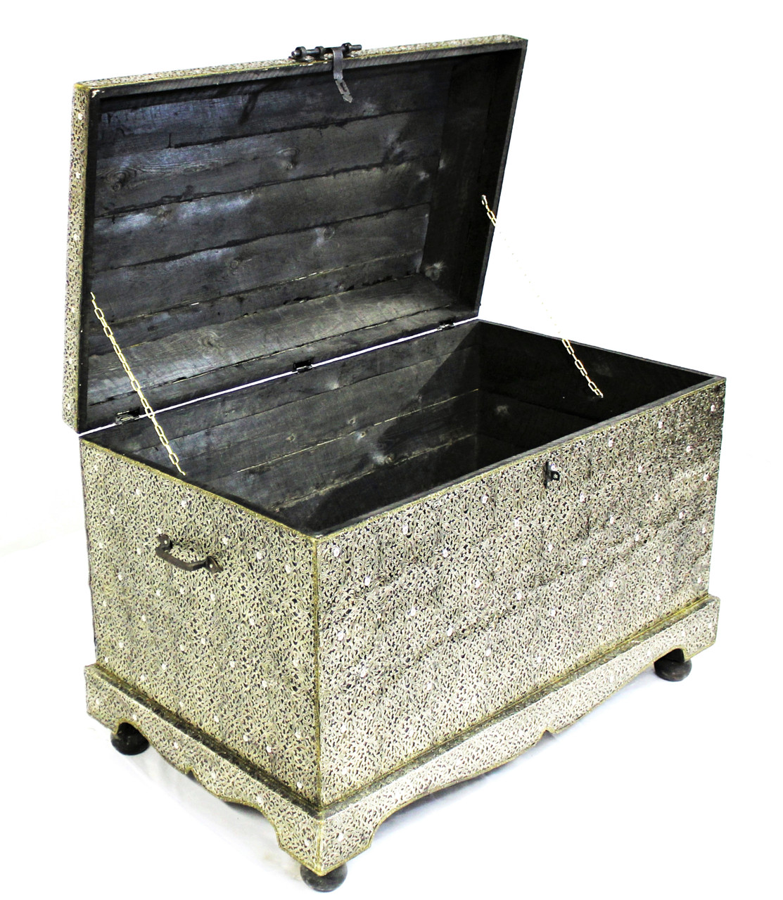 Large Silver Chest with Wrought Iron Handles