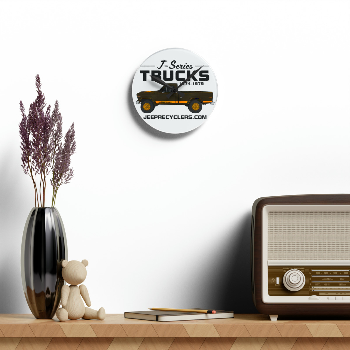 Custom Acrylic Wall Clock with Classic Golden Eagle J-Series Jeep Truck ...
