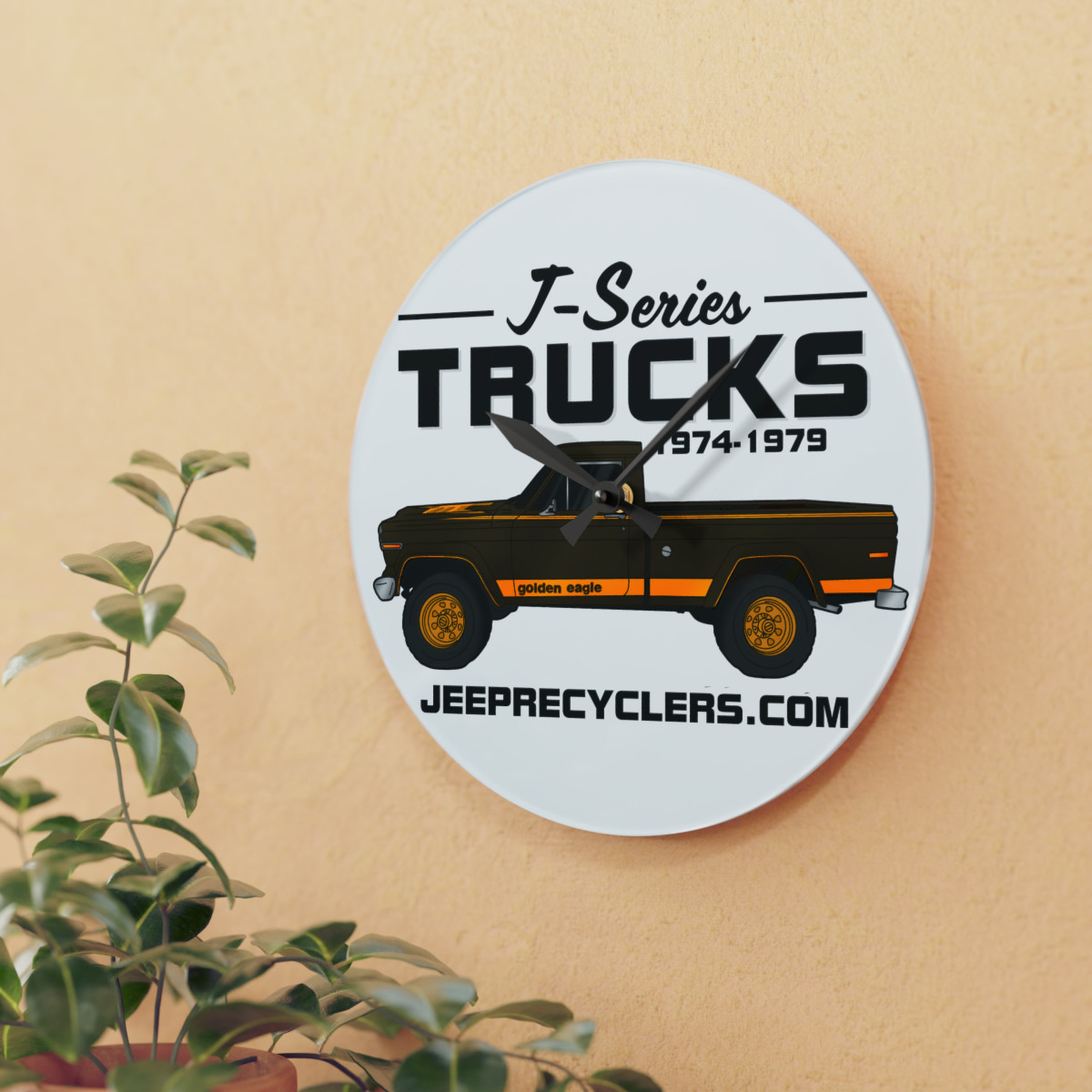 Custom Acrylic Wall Clock with Classic Golden Eagle J-Series Jeep Truck ...