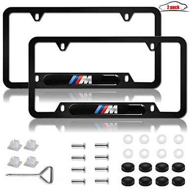 2 Pcs Stainless Steel License Plate Frame for BMW M Logo,Matte Black ...