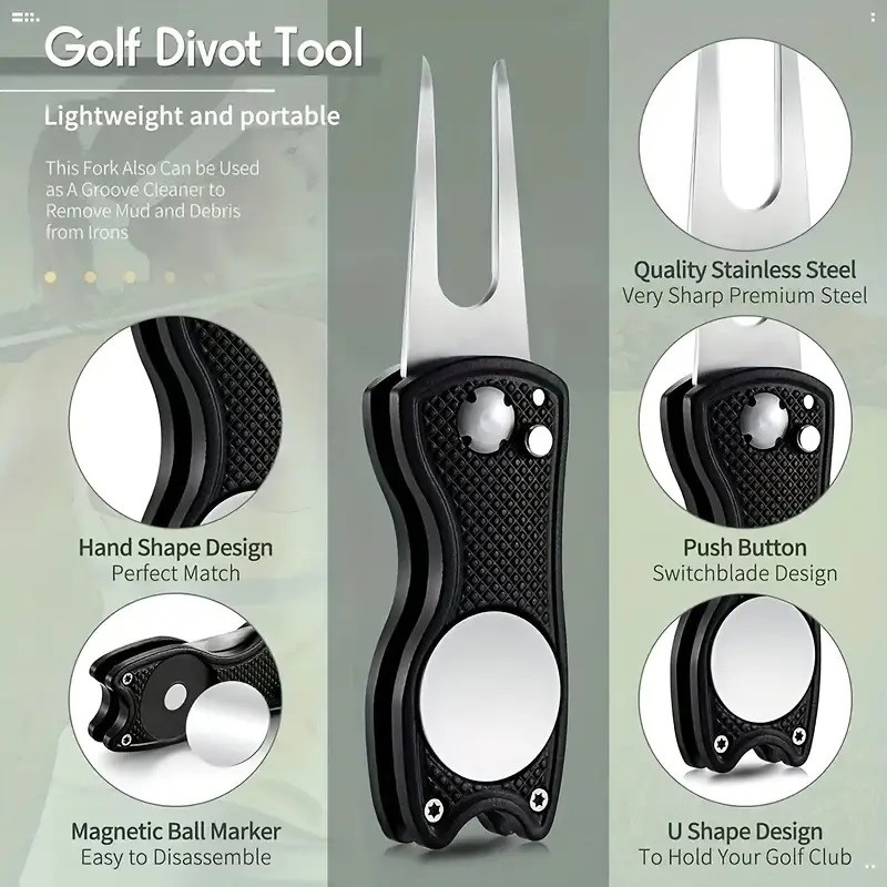 Retractable Metal Divot Repair Tool w/Pitch Fix Marker
