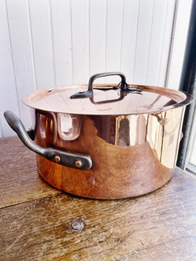 Big Antique Duparquet Copper Rondeau Pot with Lid - Batterby House