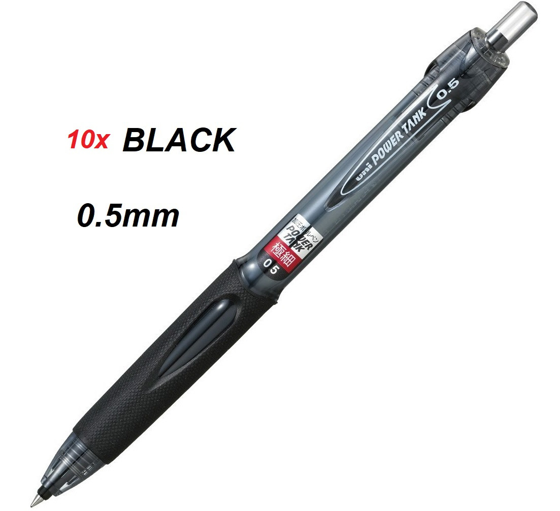 UNIBALL Power Tank Ballpoint Pen 0.5mm pressurised ink 10x BLACK
