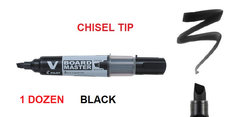 Pilot V Board Master Whiteboard Chisel Tip Markers - 1 DOZEN BLACK