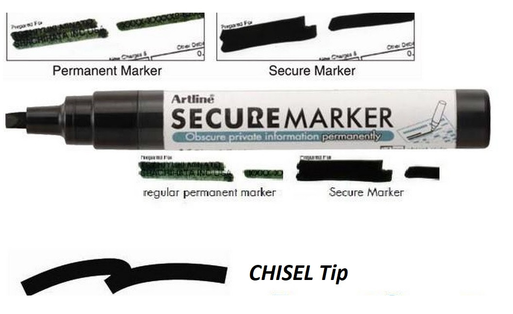 Artline Secure Marker 4.0mm Chisel Tip EKSC4 - 1 DOZEN BLACK