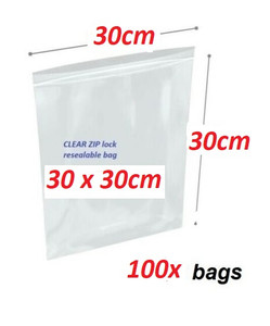 Clear Re-sealable plastic bag 30cm x 30cm Square- 100x bags