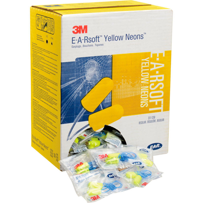 3M E.A.R. E-A-Rsoft® Corded Yellow Neon® Earplugs, 200 pr/box, 311-1250 ...