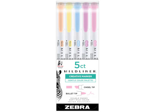 Zebra Mildliner Double Ended Highlighter 5 Set Gentle Colors - Wet ...