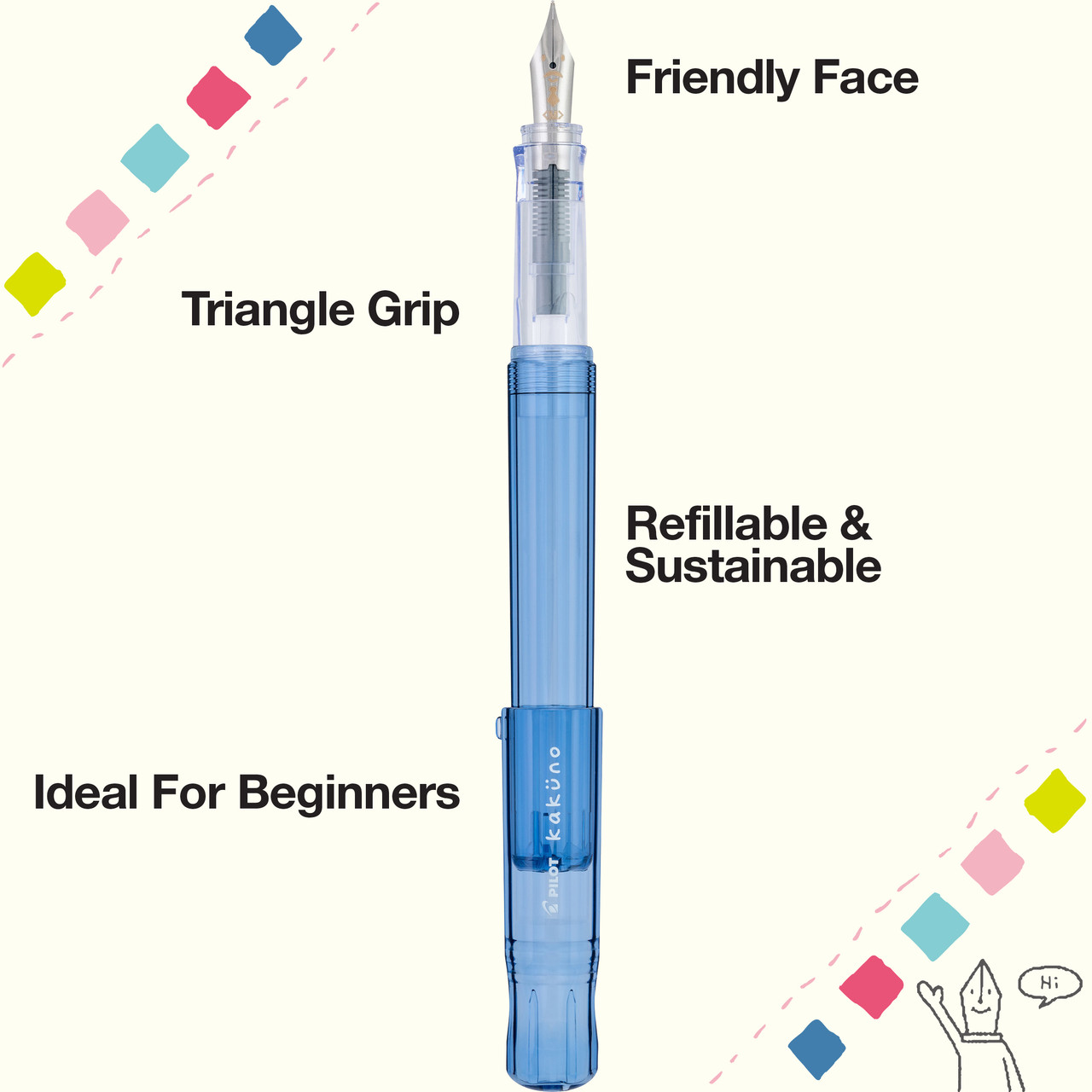Pilot Kakuno Fountain Pen Translucent Blue Medium - Wet Paint Artists ...