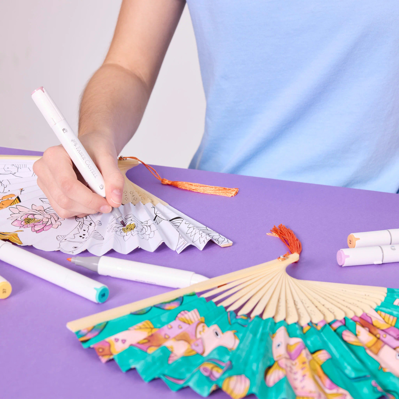 Faber-Castell Paper Fan Coloring Koi Fish - Wet Paint Artists ...